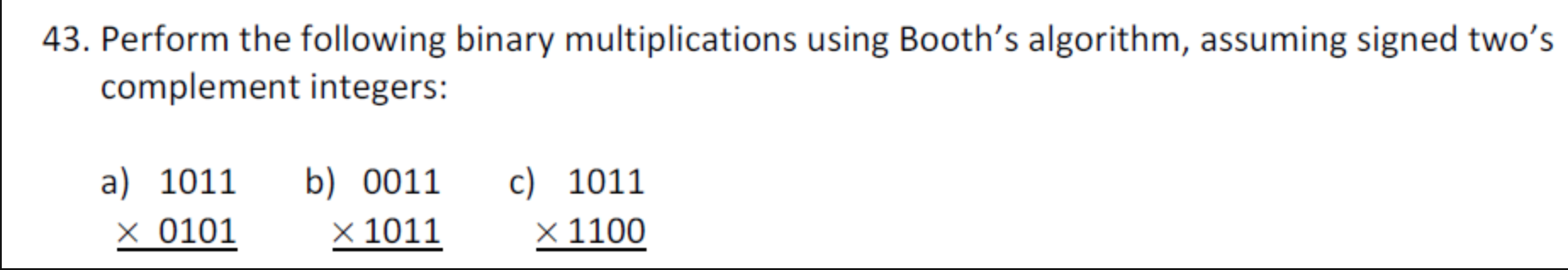 Solved 43. Perform the following binary multiplications | Chegg.com