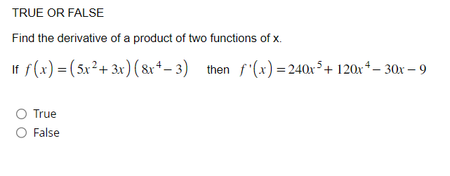 Solved Find the derivative of a product of two functions of | Chegg.com