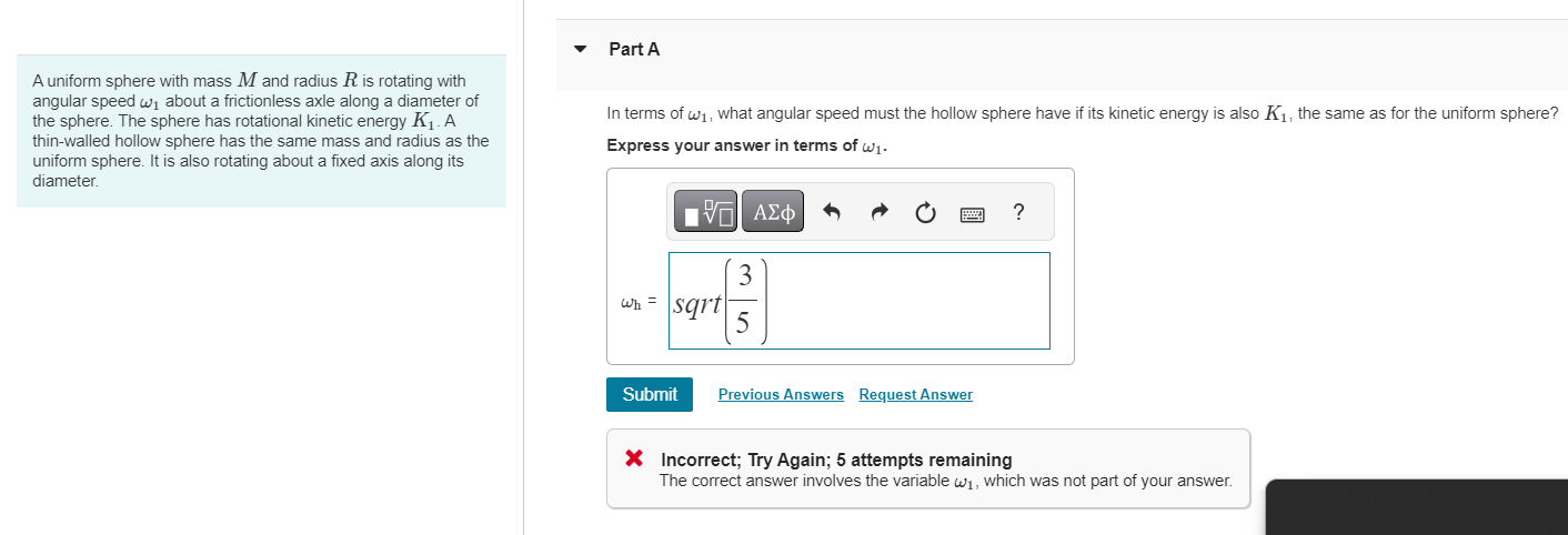 Solved A uniform sphere with mass M and radius R is rotating | Chegg.com