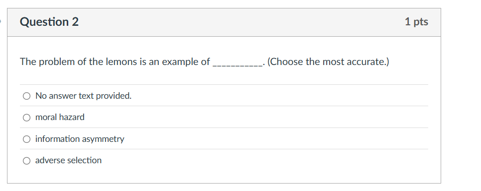 Solved Question 2The problem of the lemons is an example | Chegg.com