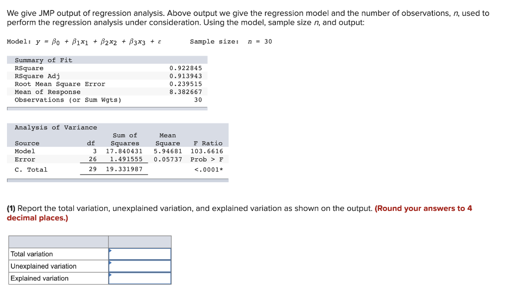 Solved We give JMP output of regression analysis. Above | Chegg.com