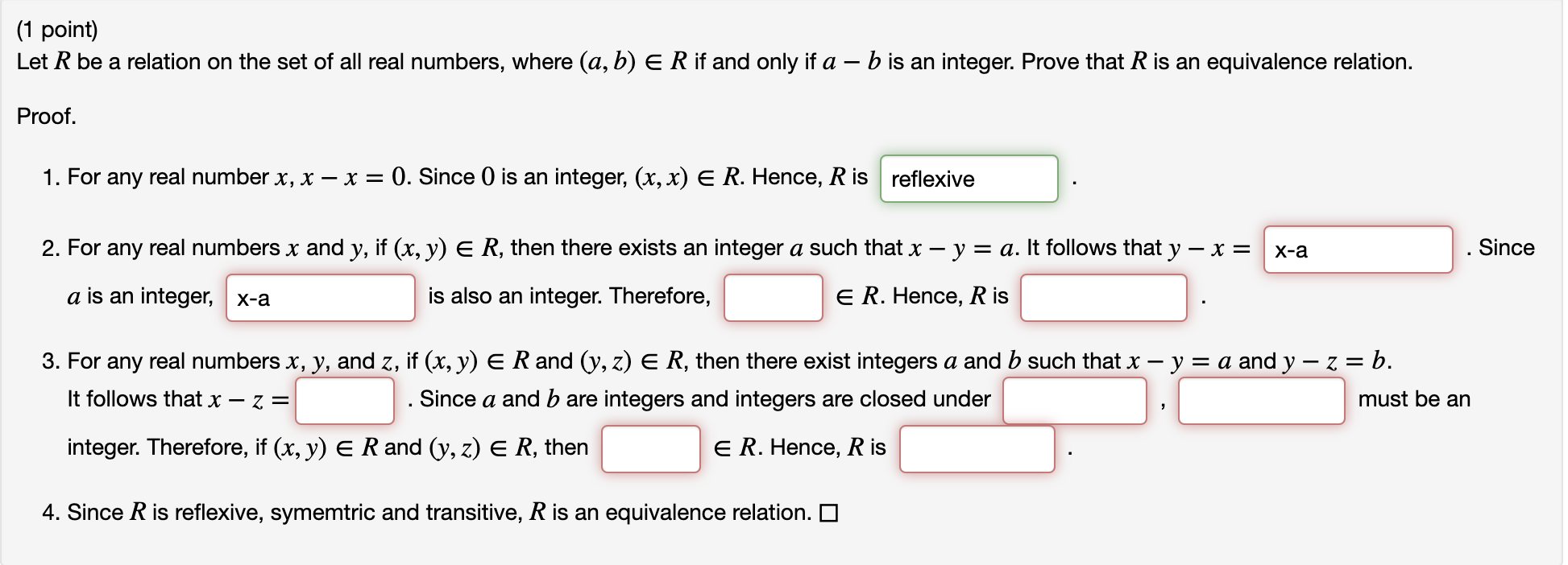 Solved (1 point) Let R be a relation on the set of all real | Chegg.com