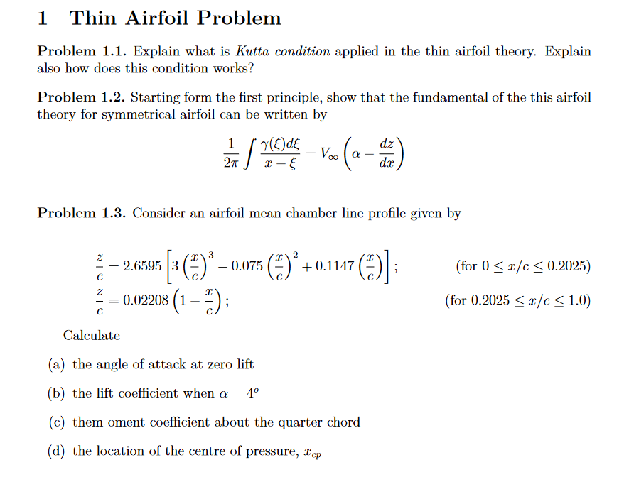 Solved Problem 1.1. Explain what is Kutta condition applied | Chegg.com