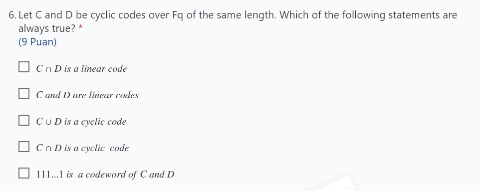 Solved 6 Let C And D Be Cyclic Codes Over Fq Of The Same