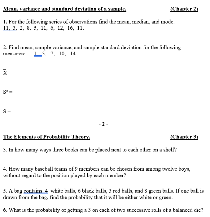 Solved Mean, variance and standard deviation of a sample. | Chegg.com