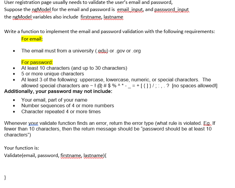 Solved User registration page usually needs to validate the | Chegg.com