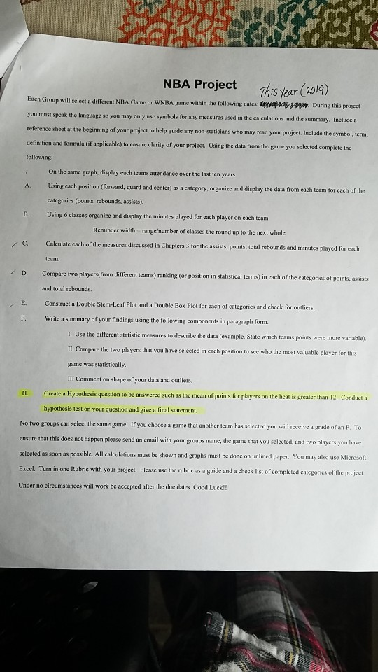 NBA Project hs ar(a4) NBA Game or WNBA game within | Chegg.com