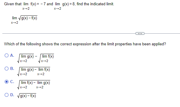 Solved Given that limx→2f(x)=−7 and limx→2g(x)=8, find the | Chegg.com