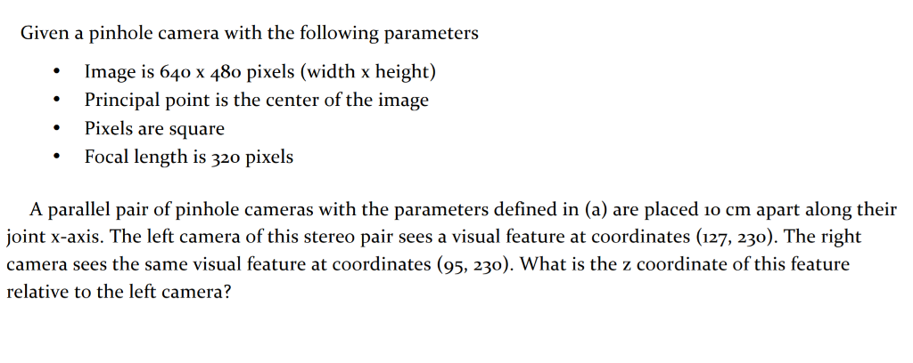 Given a pinhole camera with the following parameters | Chegg.com
