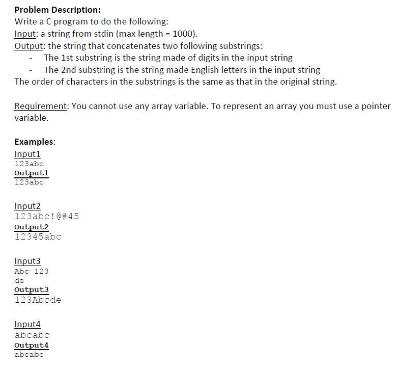 Solved Problem Description: Write a C program to do the | Chegg.com