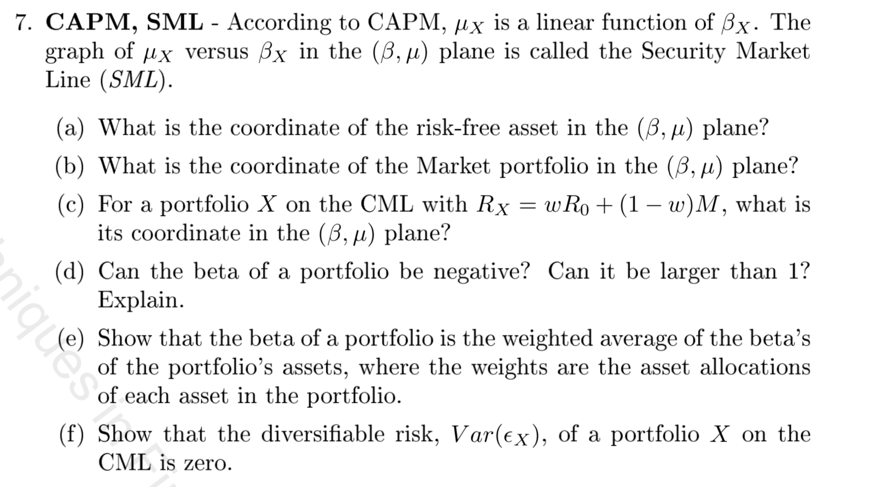 Solved 7. CAPM, SML - According to CAPM, ux is a linear | Chegg.com