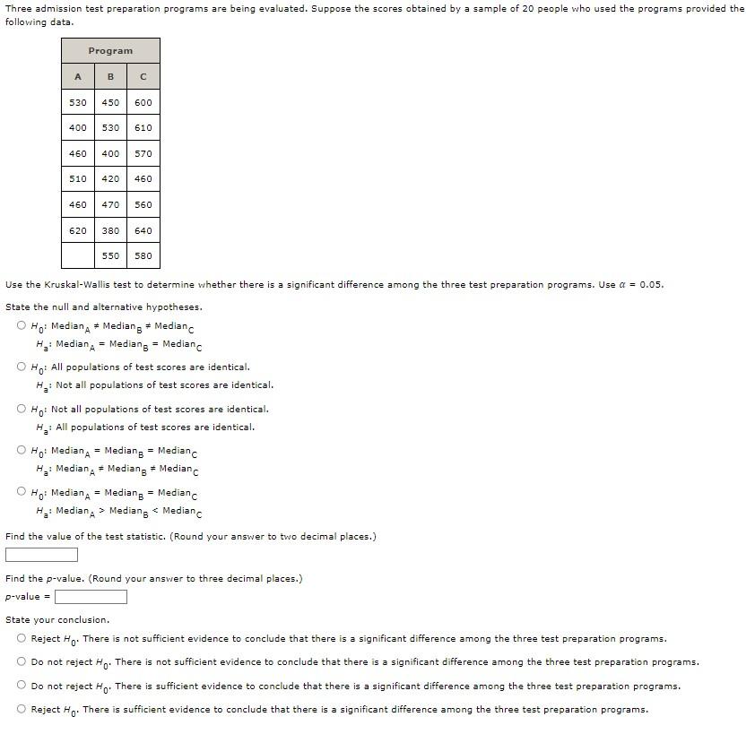 Solved Three admission test preparation programs are being | Chegg.com