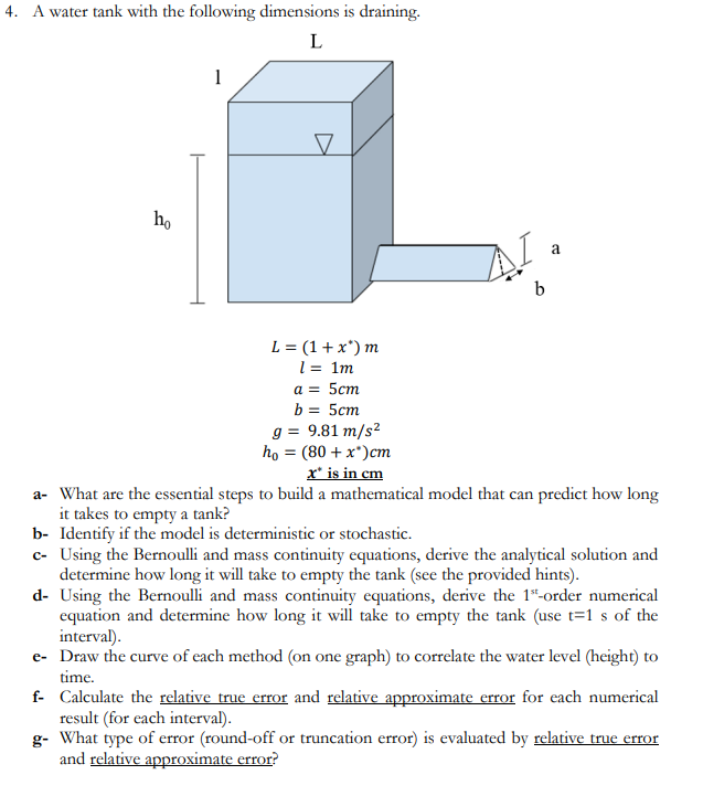 Solved 4. A water tank with the following dimensions is | Chegg.com