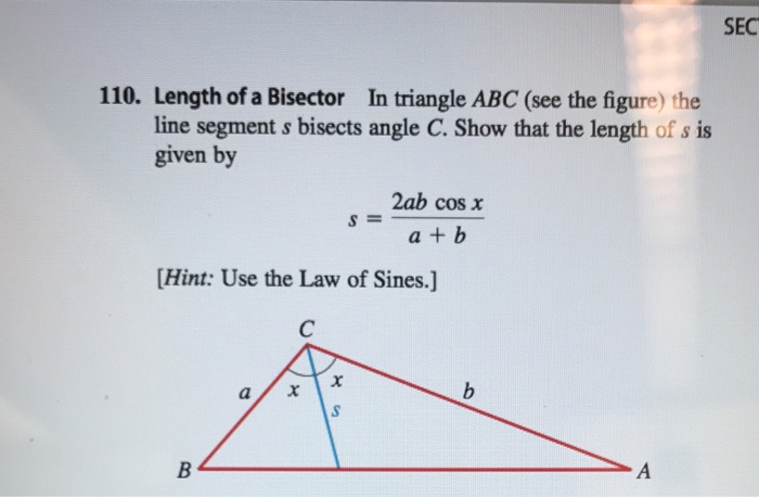Solved Length of a Bisector In triangle ABC (see the figure | Chegg.com
