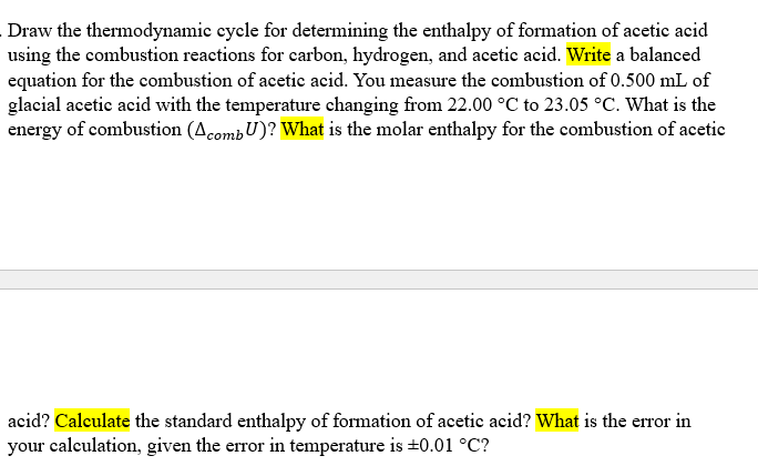 Solved acid? Calculate the standard enthalpy of ﻿formation | Chegg.com