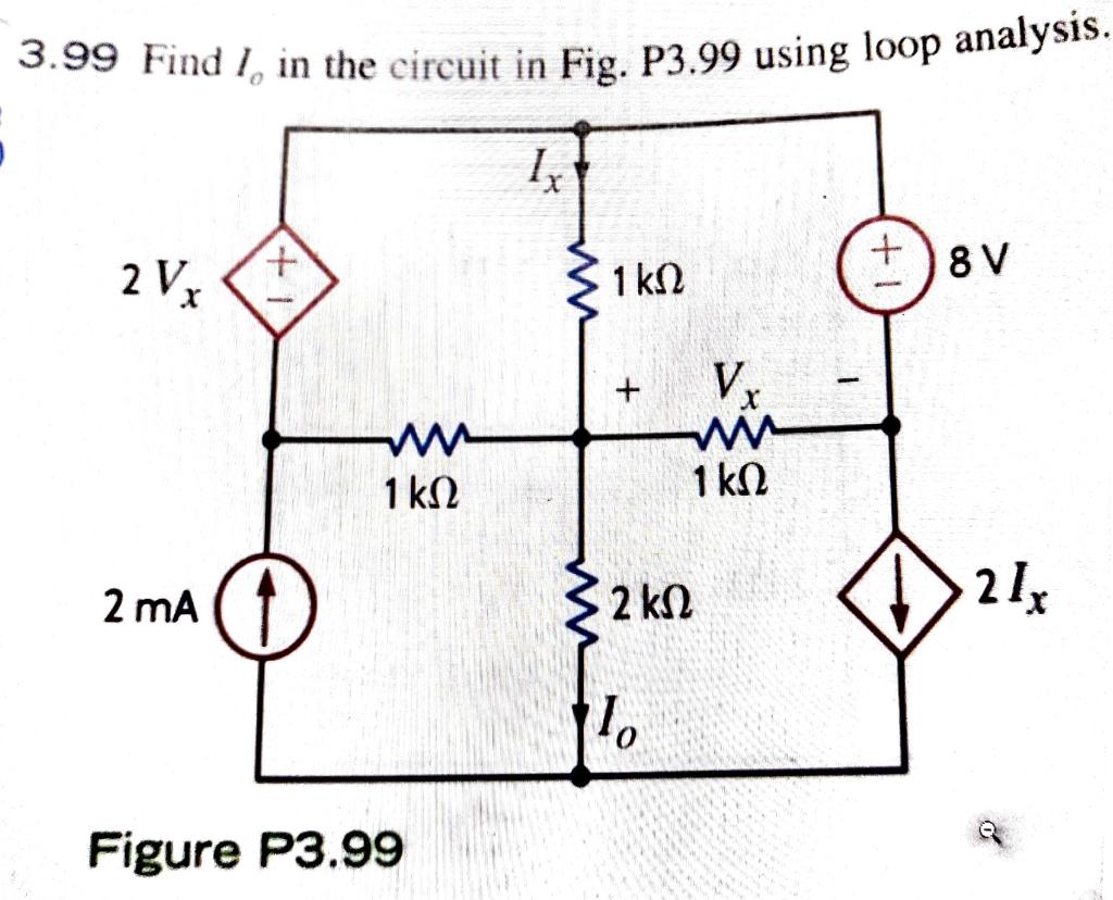 Solved 3.99 Find 1, in the circuit in Fig. P3.99 using loop | Chegg.com