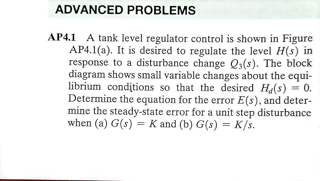 Solved ADVANCED PROBLEMS AP4.1 A tank level regulator | Chegg.com