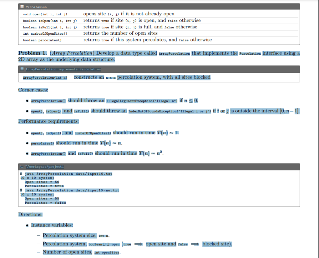 Solved Project 1 (Percolation) Problems Goal Write a program | Chegg.com