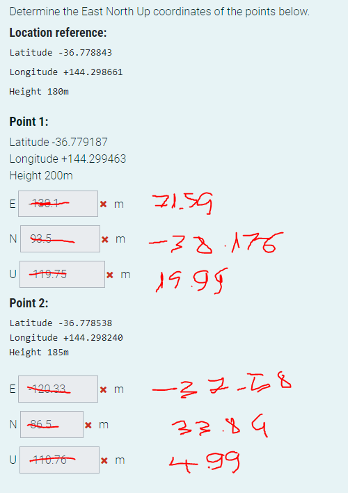 Solved Determine the East North Up coordinates of the points | Chegg.com