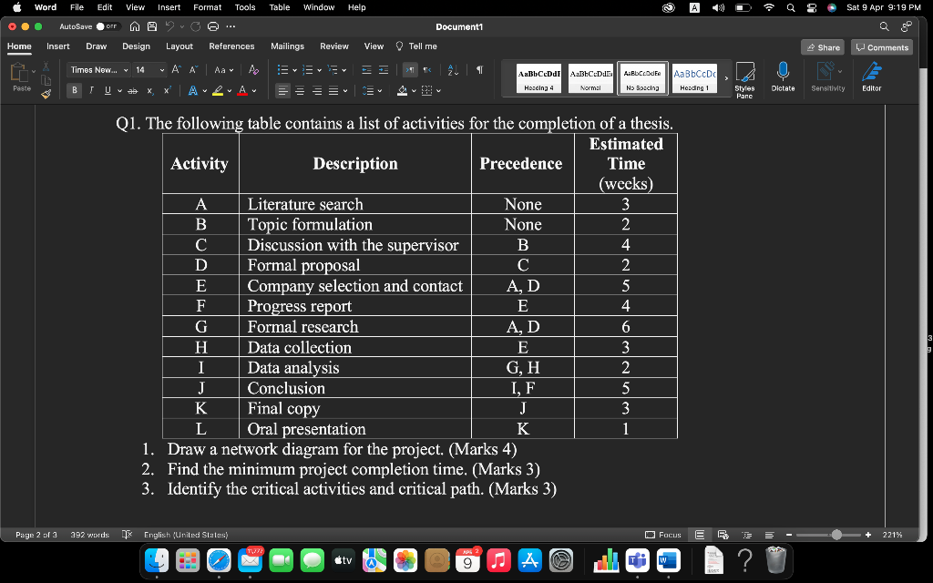 Solved Word File Edit View Insert Format Tools Table Window | Chegg.com