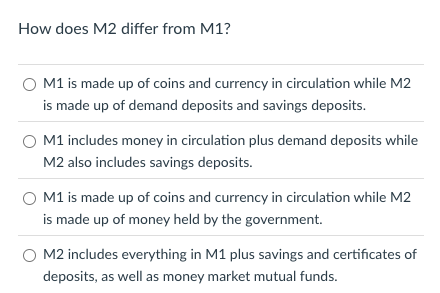 Solved How does M2 ﻿differ from M1?M1 ﻿is made up of coins | Chegg.com