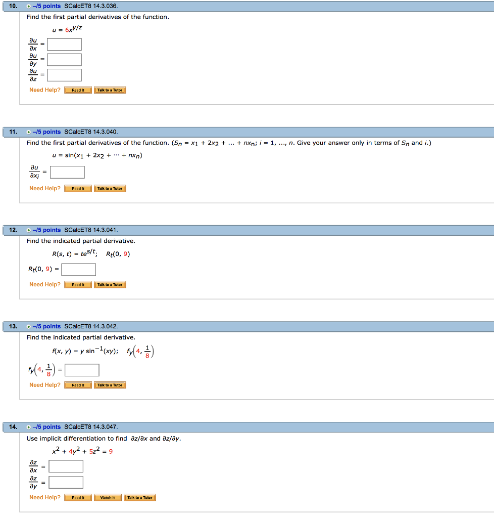 Solved 10. -15 points SCalcET8 14.3.036 Find the first | Chegg.com