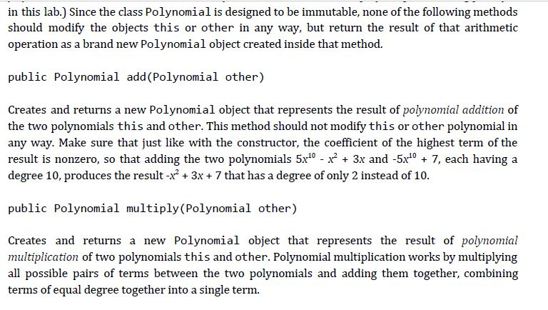 in this lab.) Since the class Polynomial is designed | Chegg.com