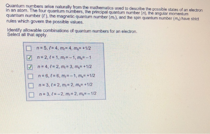 Solved Identify allowable combinations of quantum numbers | Chegg.com