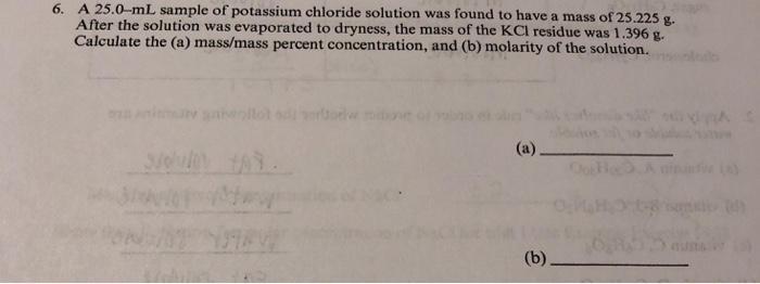 Solved A 25.0-mL sample of potassium chloride solution was | Chegg.com