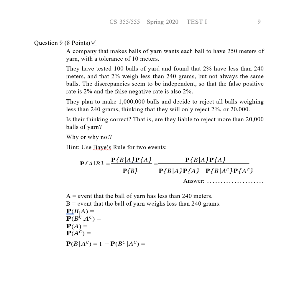 CS 355/555 Spring 2020 TESTI 9 Question 9 (8 Points) | Chegg.com