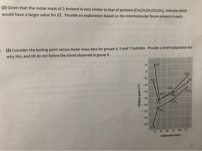 Solved (2) Given that the molar mass of 1-butanol is very | Chegg.com
