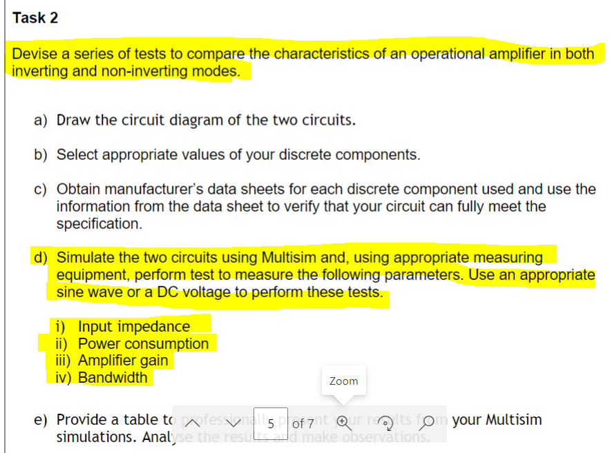 Solved MULTISIM PROGRAMME REQUIRED Only use the highlighted | Chegg.com