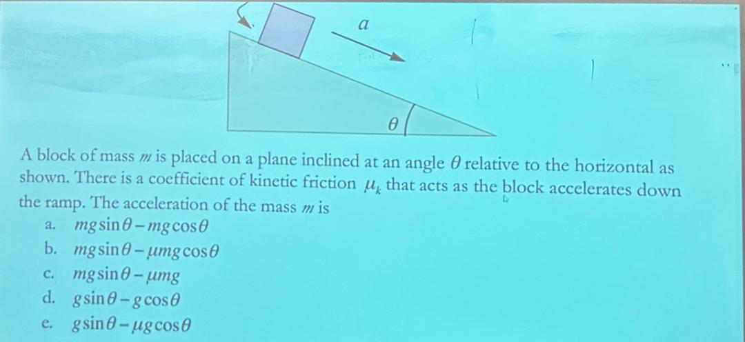 Solved A block of ﻿mass m is ﻿placed on ﻿a plane inclined | Chegg.com