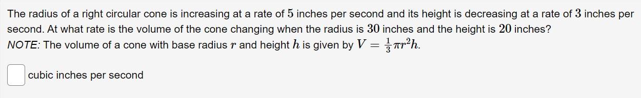 Solved The radius of a right circular cone is increasing at | Chegg.com