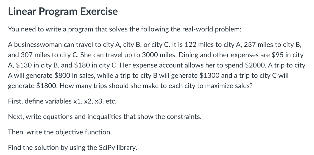 Solved Linear Program Exercise You need to write a program | Chegg.com