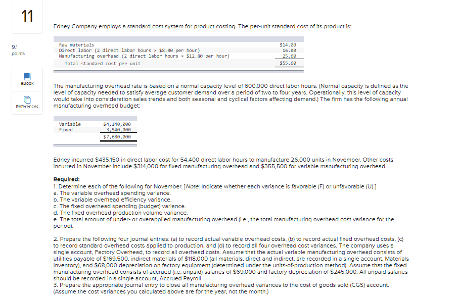 Solved 11 Edney Company employs a standard cost system for | Chegg.com