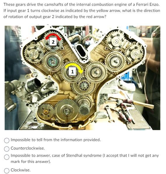 These gears drive the camshafts of the internal | Chegg.com