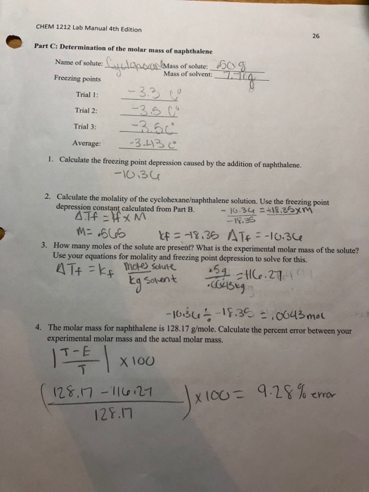 Solved CHEM 1212 Lab Manual 4th Edition 25 REPORT SHEET Part | Chegg.com