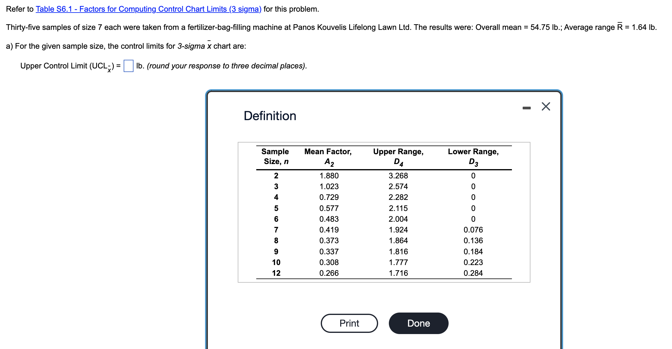 Solved Refer to Table S6.1 - Factors for Computing Control | Chegg.com