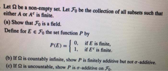 Solved Let 2 be a non-empty set. Let Fo be the collection of | Chegg.com