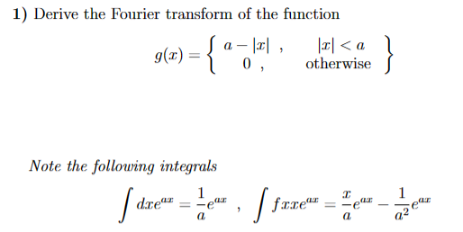 Solved 1) Derive the Fourier transform of the function | Chegg.com