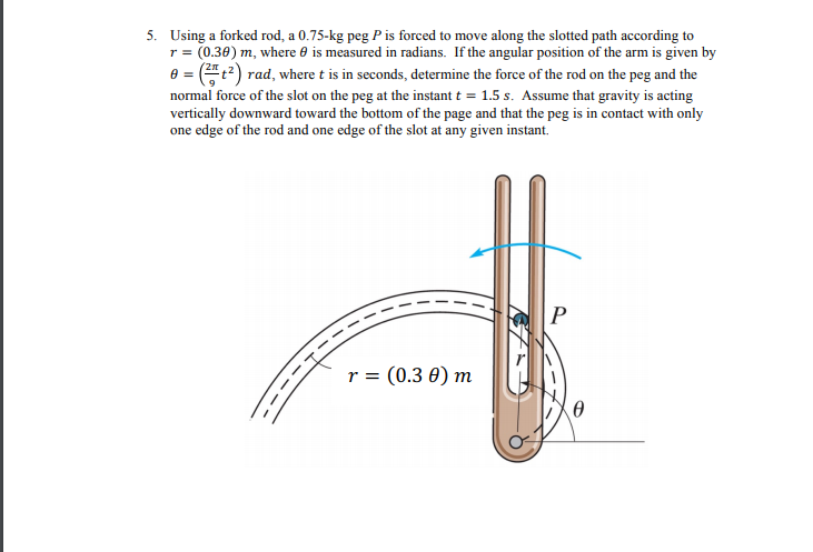 Solved Using a forked rod, a 0.75-kg peg P is forced to move | Chegg.com