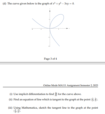 Solved (d) The curve given below is the graph of | Chegg.com