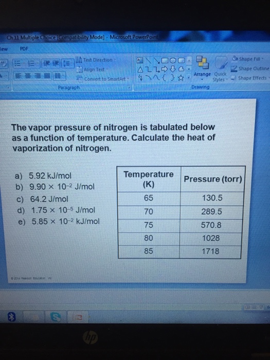 Solved The vapor pressure of nitrogen is tabulated below as | Chegg.com