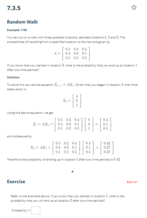 Solved 7.3.5 Random Walk Example 7.40 You set out on a walk | Chegg.com