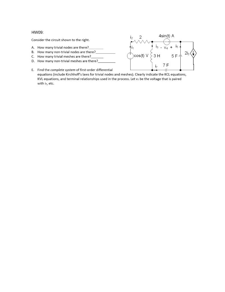 Solved HW09: 12 4sin(t) A Consider the circuit shown to the | Chegg.com