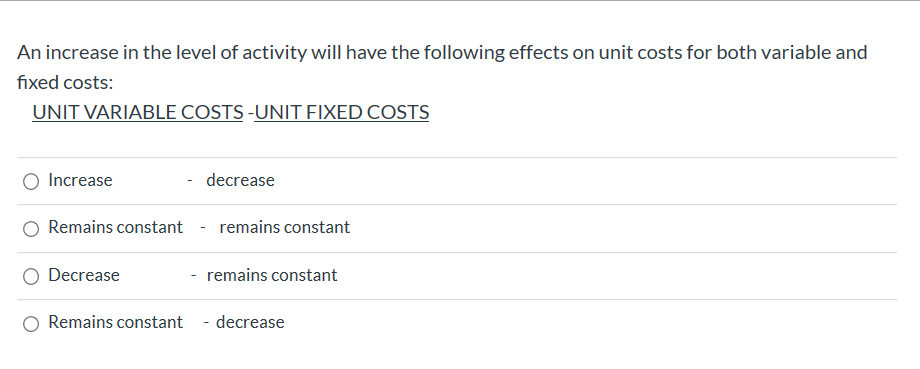 Solved An increase in the level of activity will have the | Chegg.com