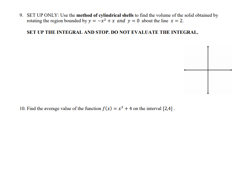 Solved 9. SET UP ONLY: Use the method of cylindrical shells | Chegg.com