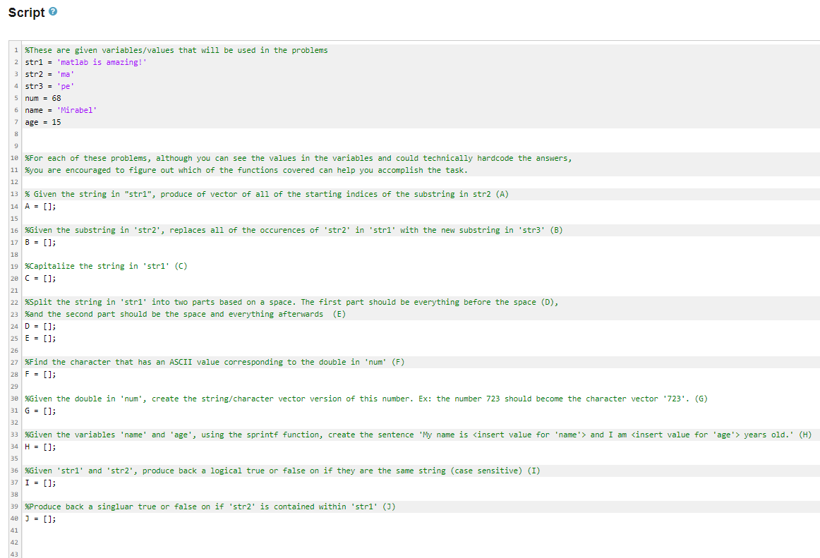 Solved Write the code to satisify the following directions. | Chegg.com