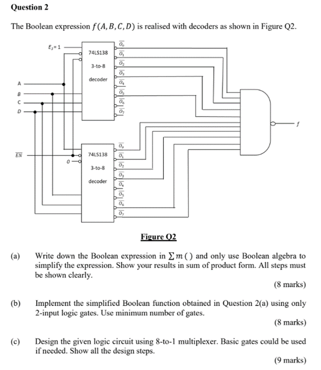Solved Question 2 The Boolean expression f (A, B, C, D) is | Chegg.com